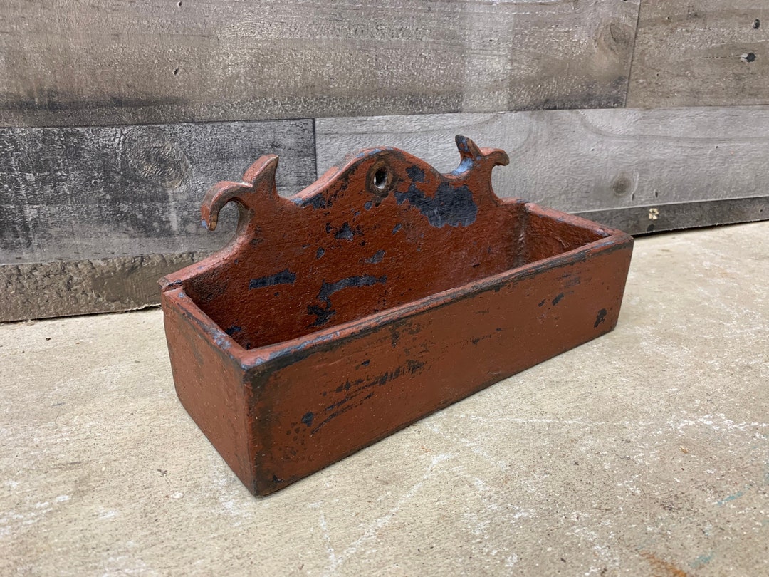 Antique Wood Wall Box, Early American Candle Box, Old Red Paint - Etsy