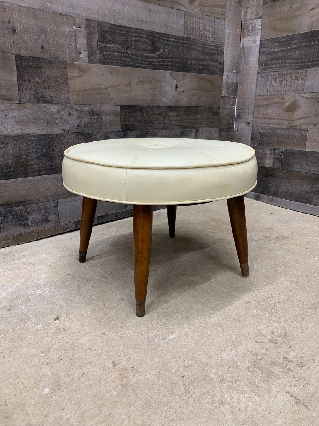 Vintage Mid Century Modern Foot Stool With Wood Legs - Etsy