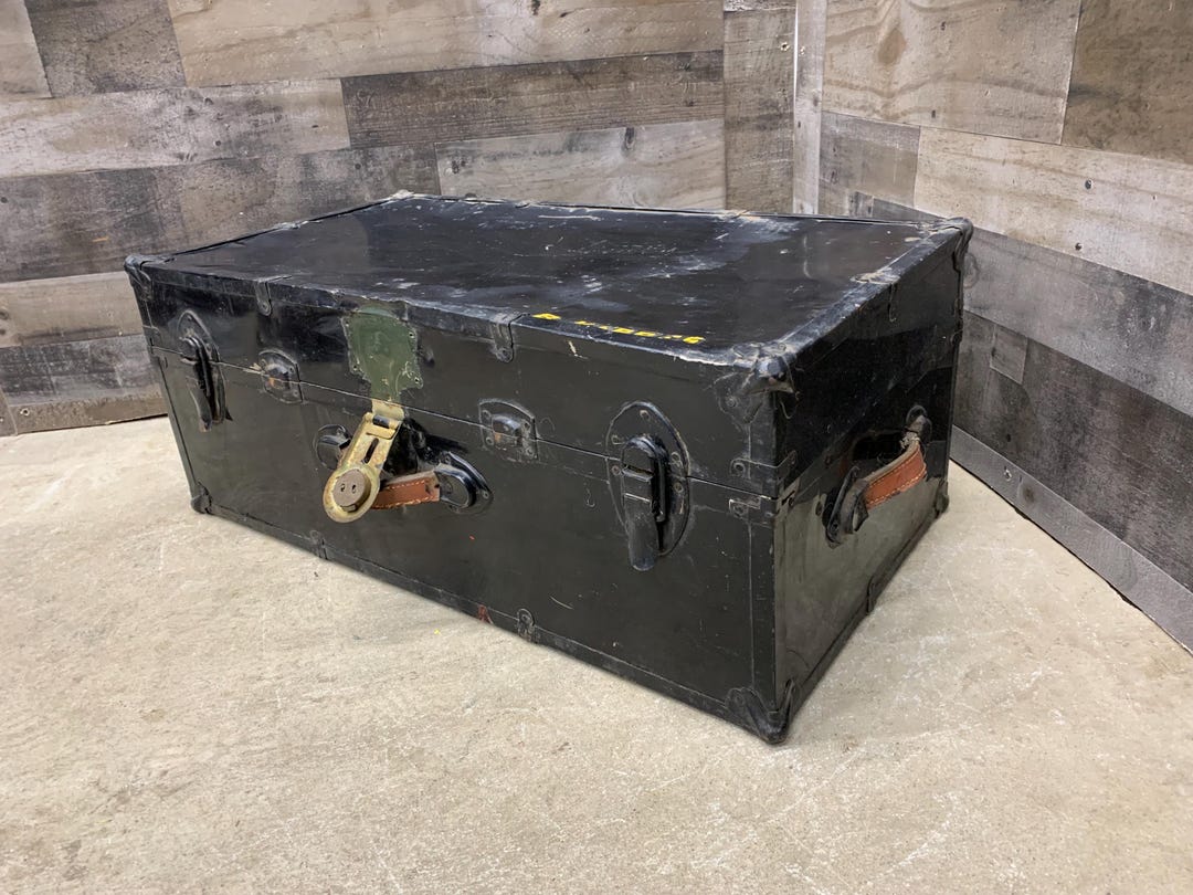 Vintage Black Steamer Trunk With Removable Tray, Repurposed Coffee ...