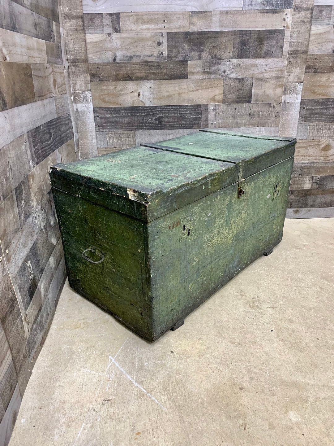 Large Antique Trunk, Handmade Wood Chest With Forged Iron Handles ...