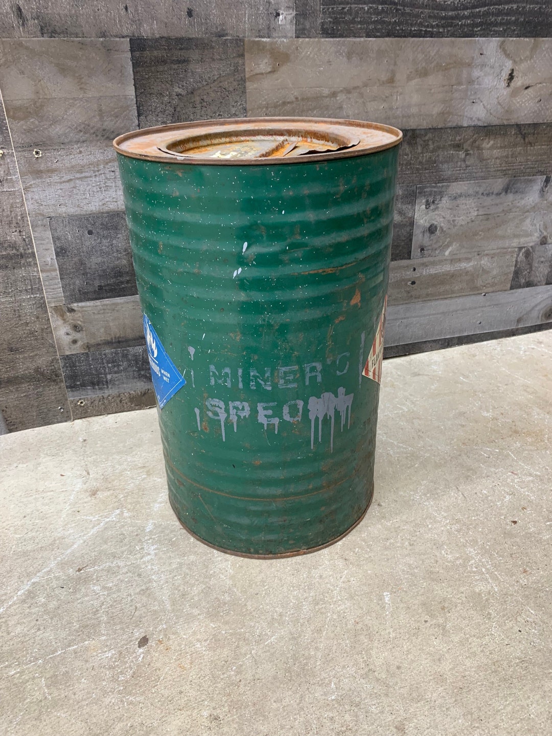 Vintage Miner's Special Steel Drum, Calcium Carbide Storage Container ...
