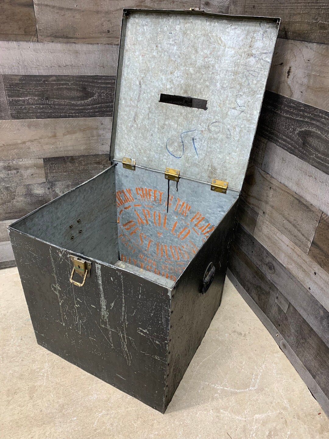 Vintage Metal Ballot Box, Large Industrial Style Blanket Chest, Man ...