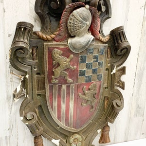 Large 35 High Vintage Plaster Family Crest, Lion Medieval Knight Wall ...