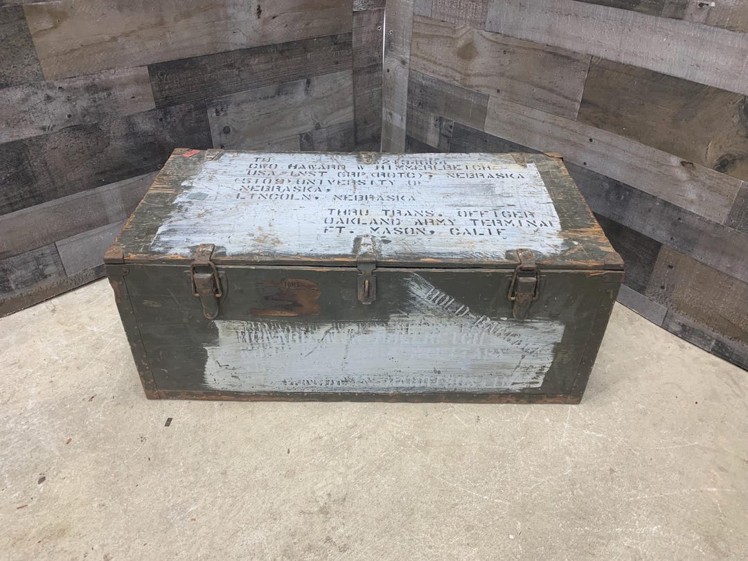Vintage WWII Military Soldier Footlocker, 1940's Wood Storage Trunk ...