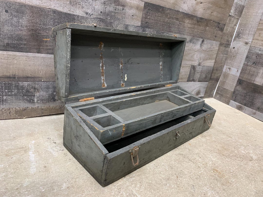 Vintage Solid Wood Tool Chest With Removable Tray, Primitive Storage ...