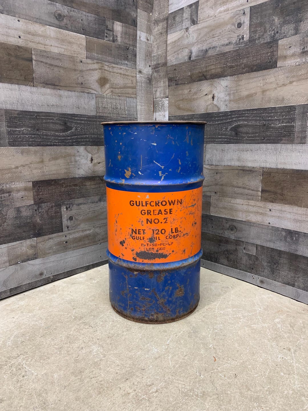 Vintage Gulfcrown Grease Barrel, Mid Century Oil Drum, Repurposed Waste ...