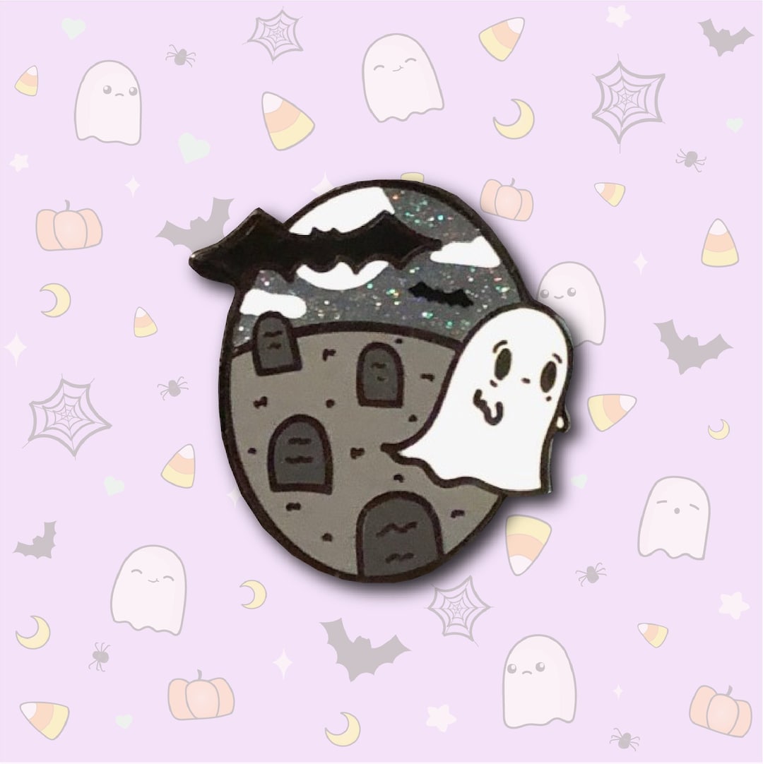 Graveyard Ghostie Hard Enamel Pin - Cute and Spooky Ghost Lapel Pin ...
