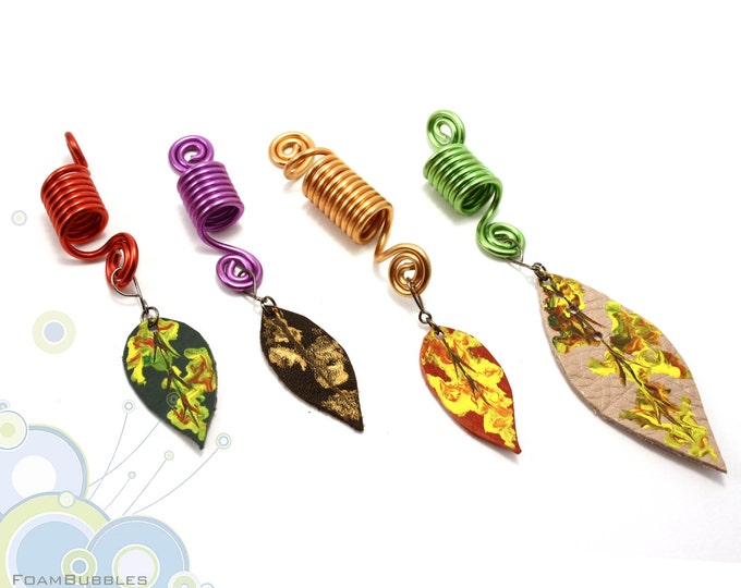 4 Dreadlock Accessories With Hand Painted Leafs. Wire Swirls. Dreadlock ...