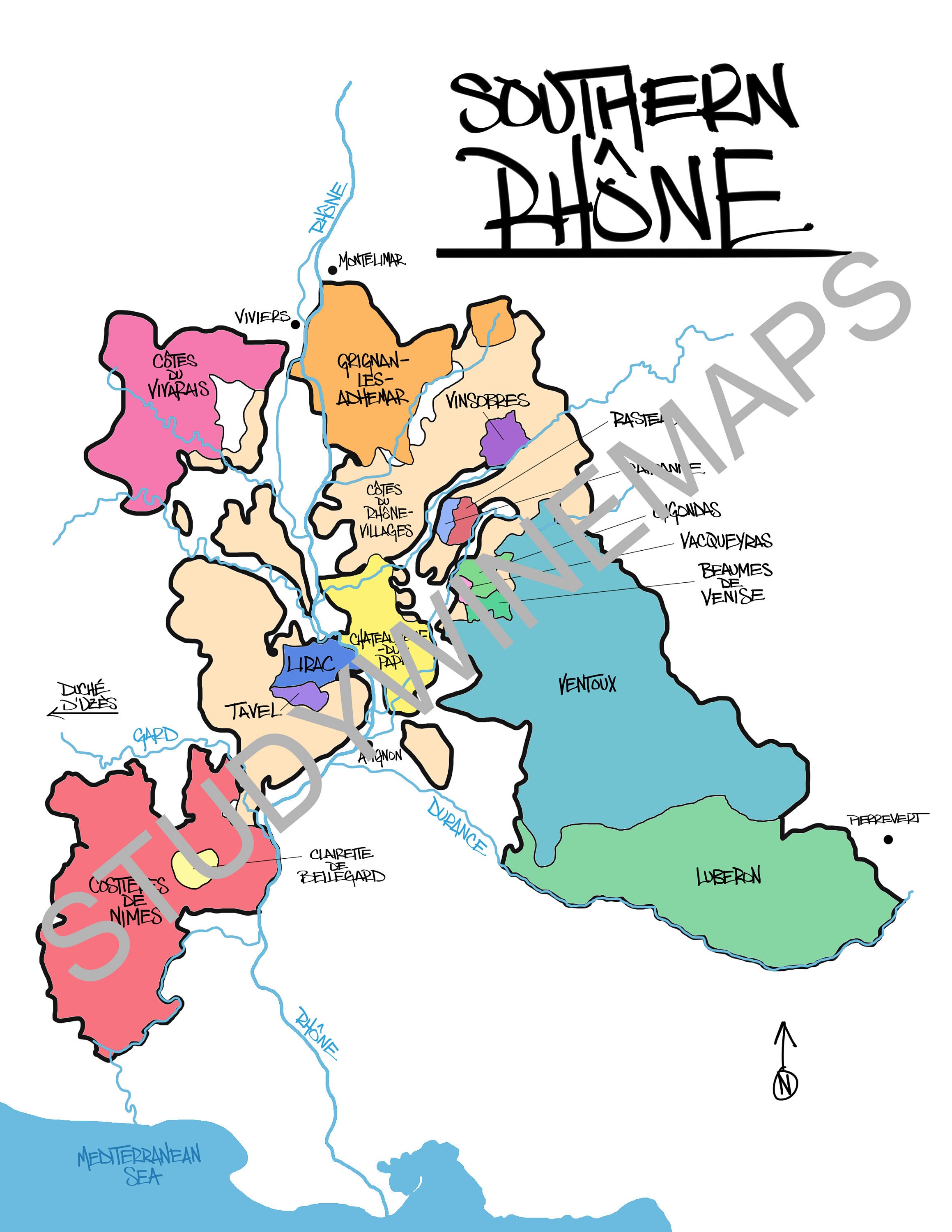 Southern Rhone Wine Map - Etsy
