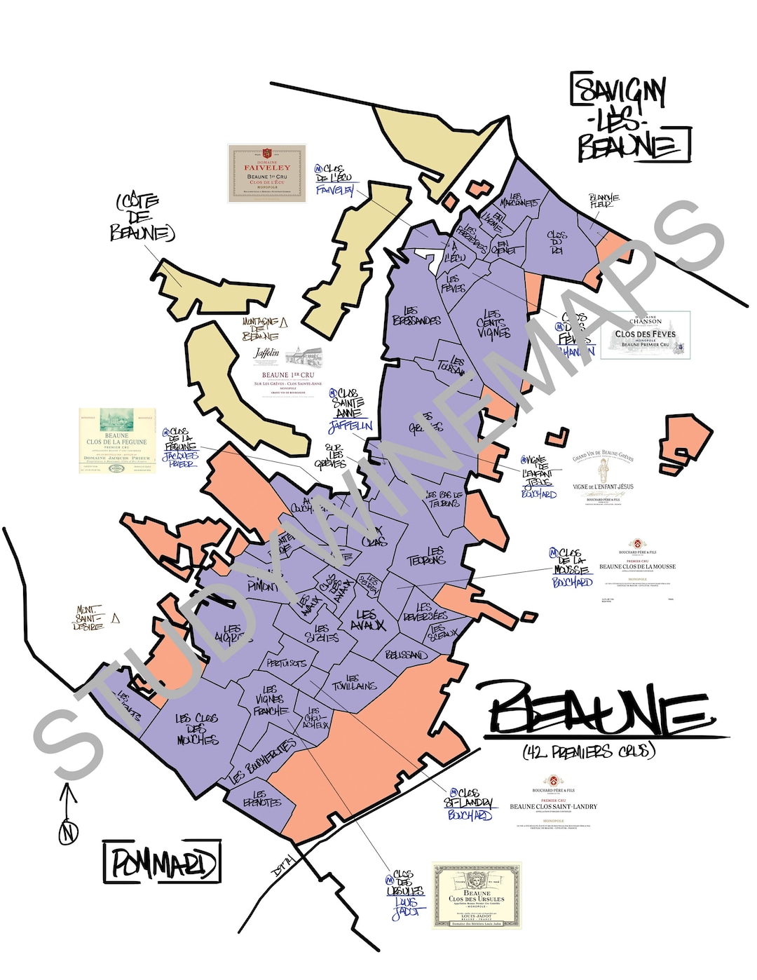 Beaune Wine Map - Etsy