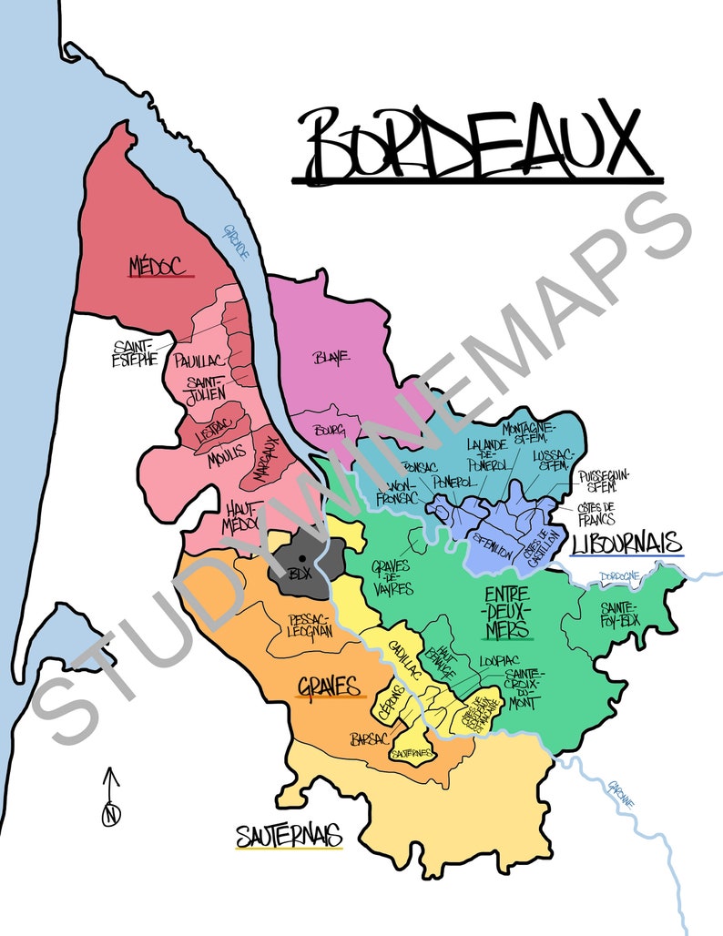 Bordeaux Wine Map - Etsy