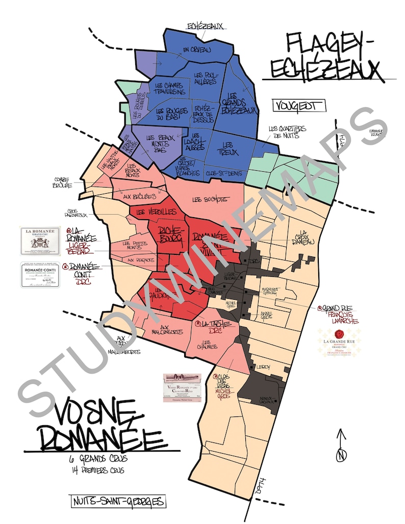 Vosne-romanee & Echezeaux Wine Map - Etsy