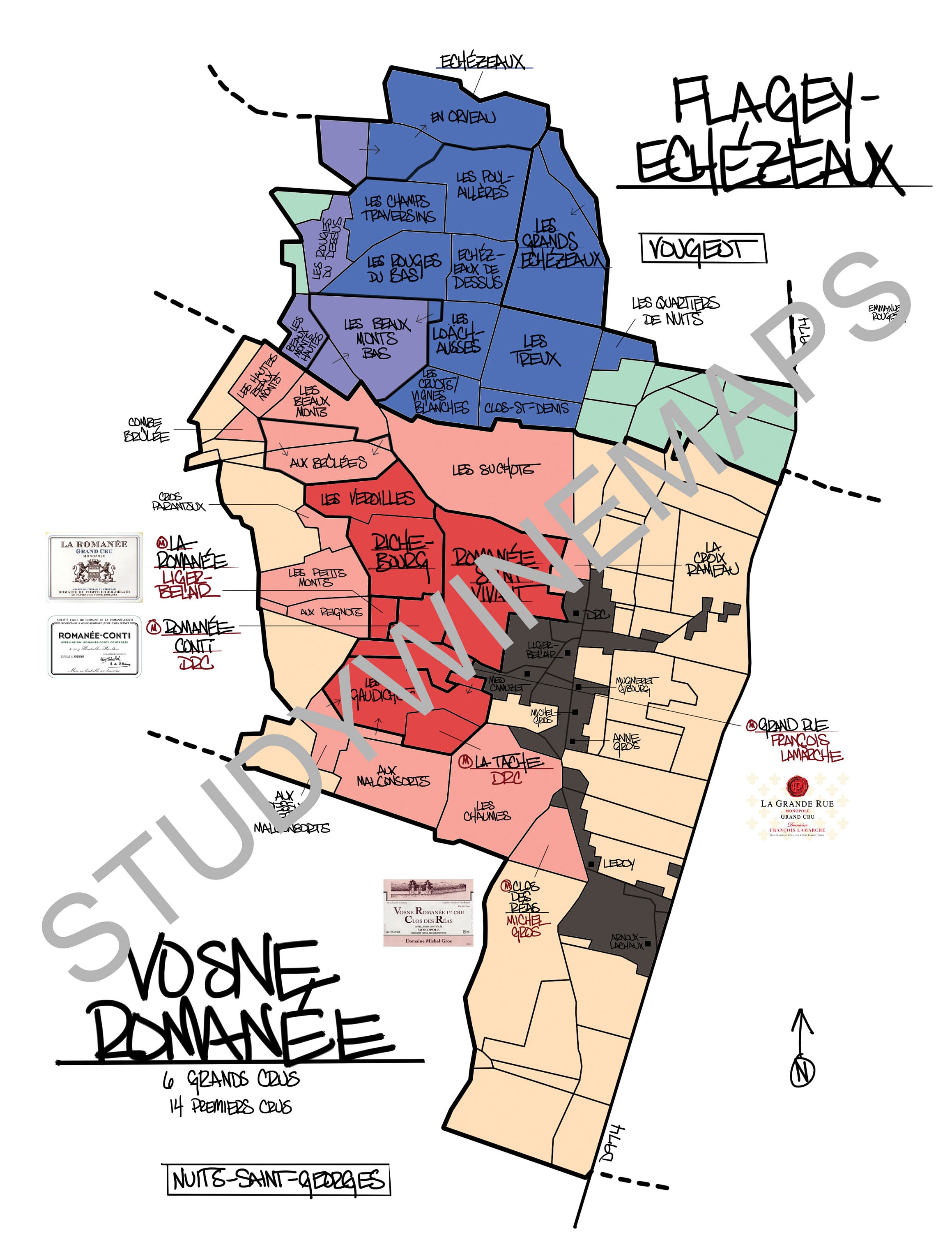 Vosne-romanee & Echezeaux Wine Map - Etsy