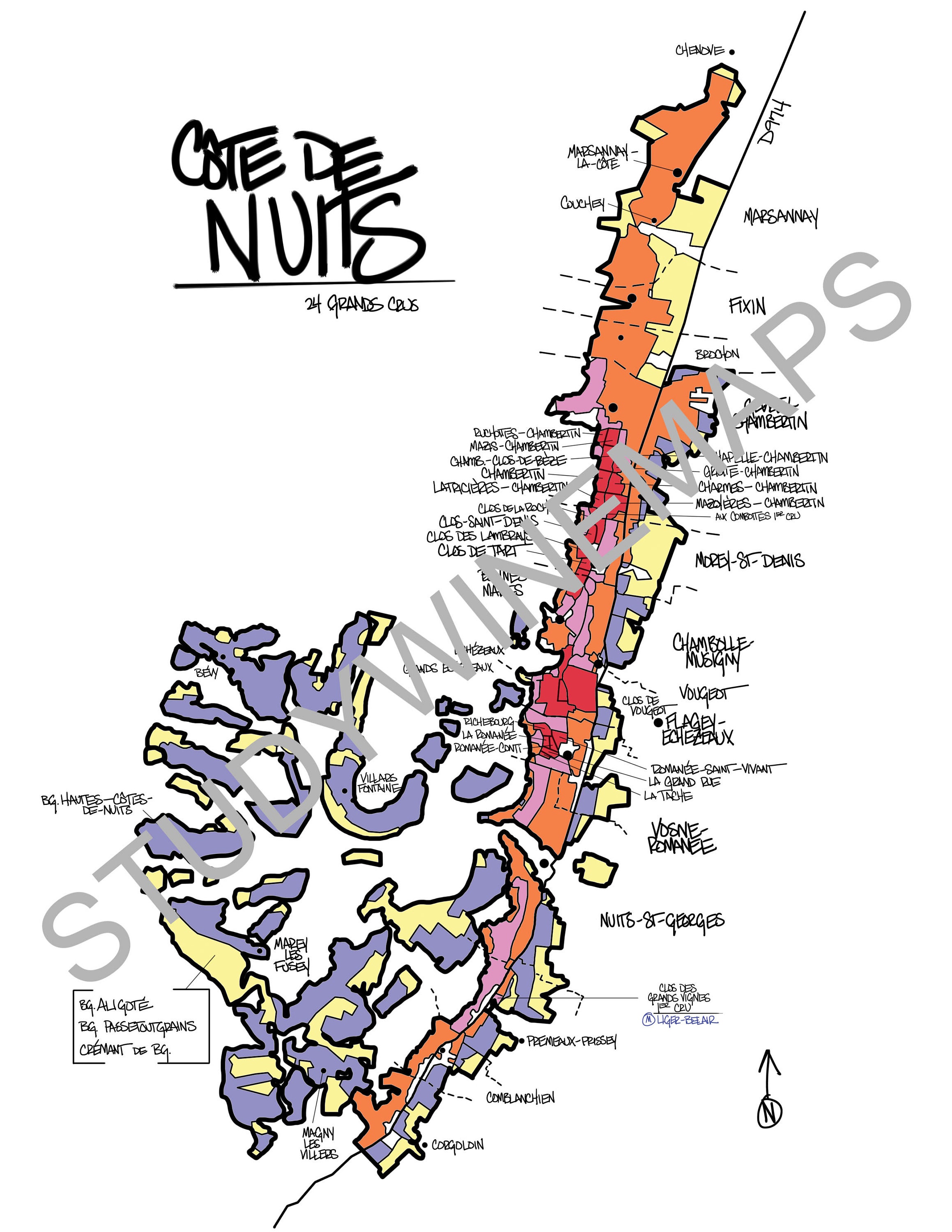 Cote De Nuits Grands Crus Wine Map - Etsy