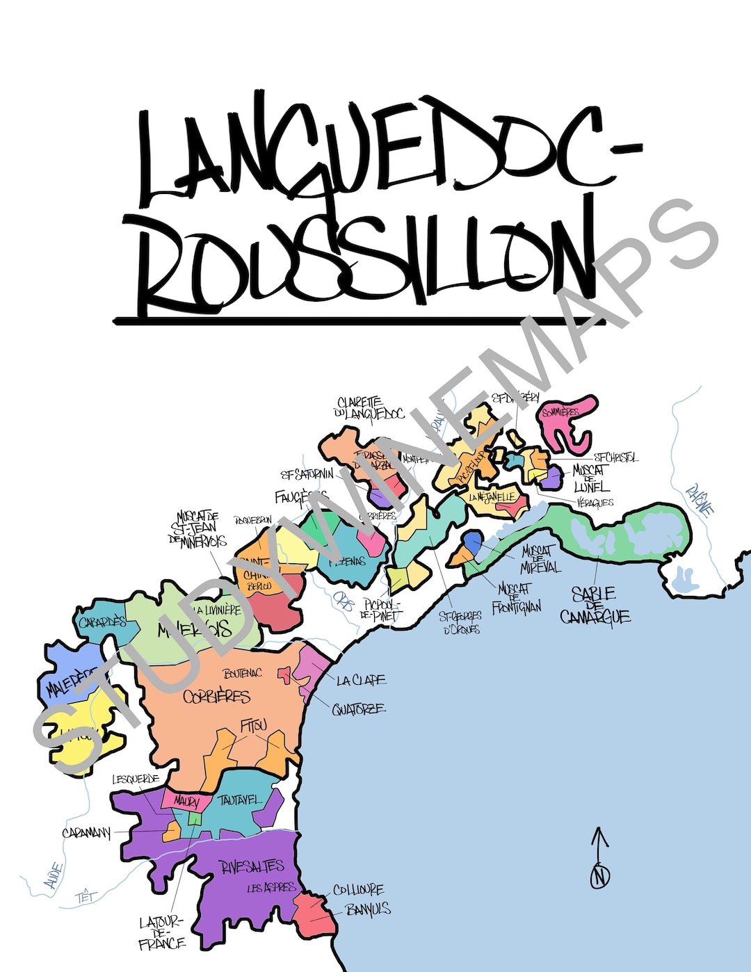 Languedoc-roussillon Wine Map - Etsy