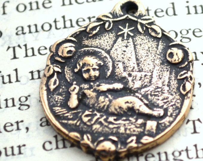 Infant Jesus MEDAL 7/8 Christmas Medal Bronze or Sterling Nativity ...