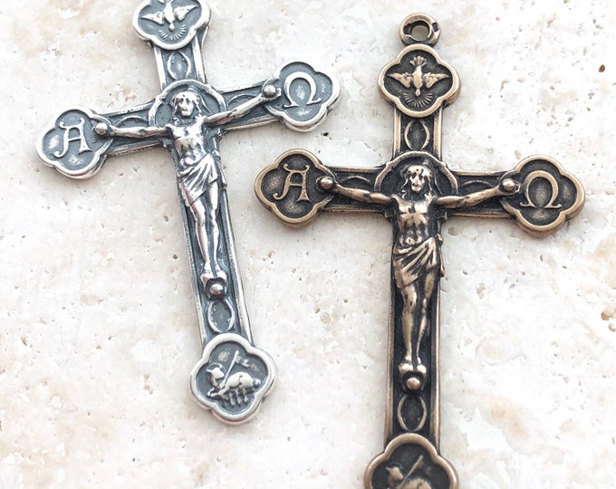 First Communion Crucifix - Alpha & Omega - Agnus Dei - Bronze or ...