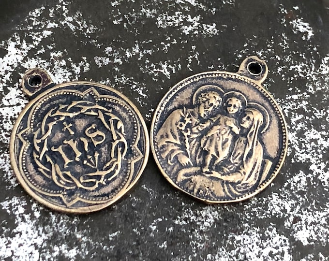 Small Holy Family Medal IHS Crown of Thorns Medal Bronze Religious ...