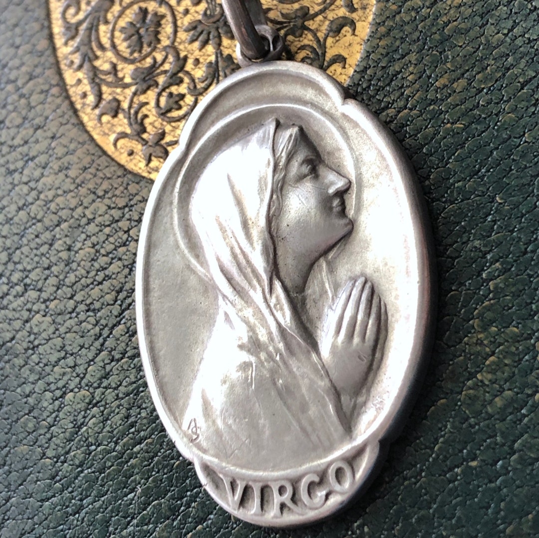 Large Silver Virgo Maria Medal - Mary Medal - Real Antique French Medal ...