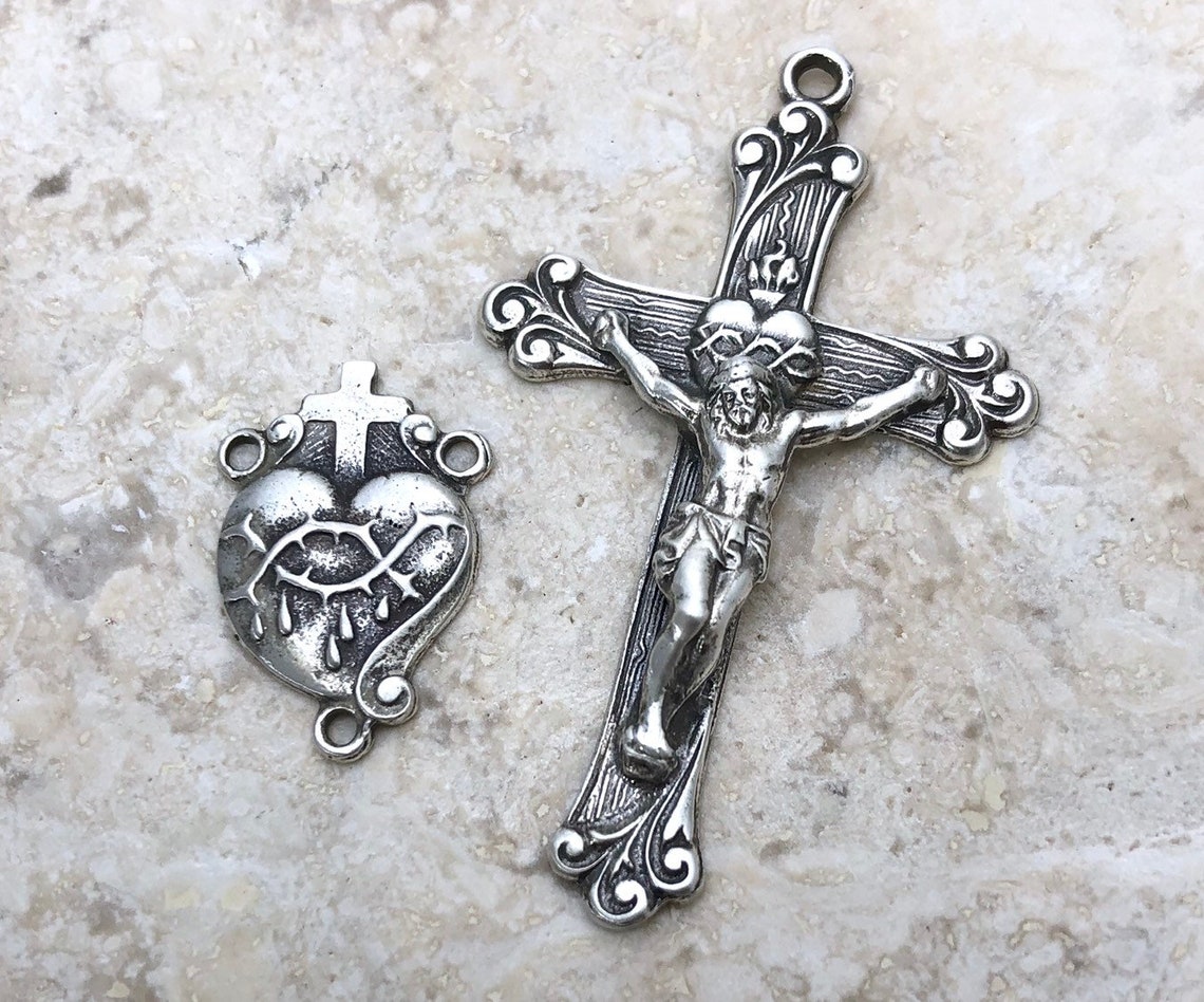Crucifix Sacred Heart of Jesus STERLING SILVER Vintage | Etsy