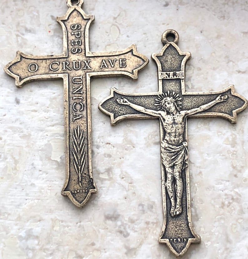Crucifix O Crux Ave Spes Unica Bronze or Sterling Silver - Etsy