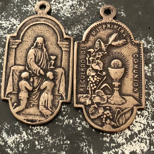 First Holy Communion Classic Medal sterling Silver Antique - Etsy