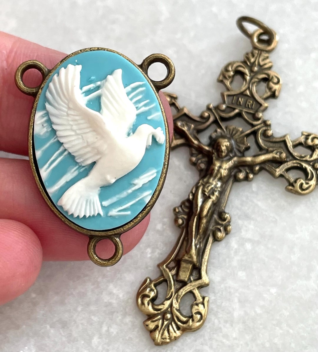 Holy Spirit Cameo Rosary Center - Holy Ghost - Peace - Dove - Rosary ...