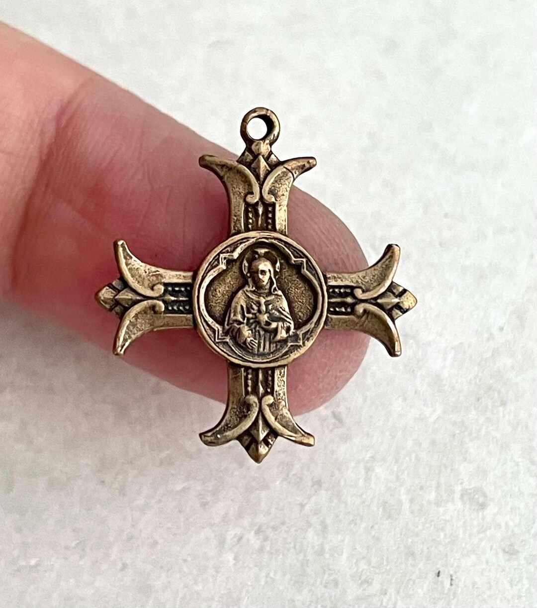 Sacred Heart Cross - 7/8" - Bronze or Sterling Silver - Vintage ...
