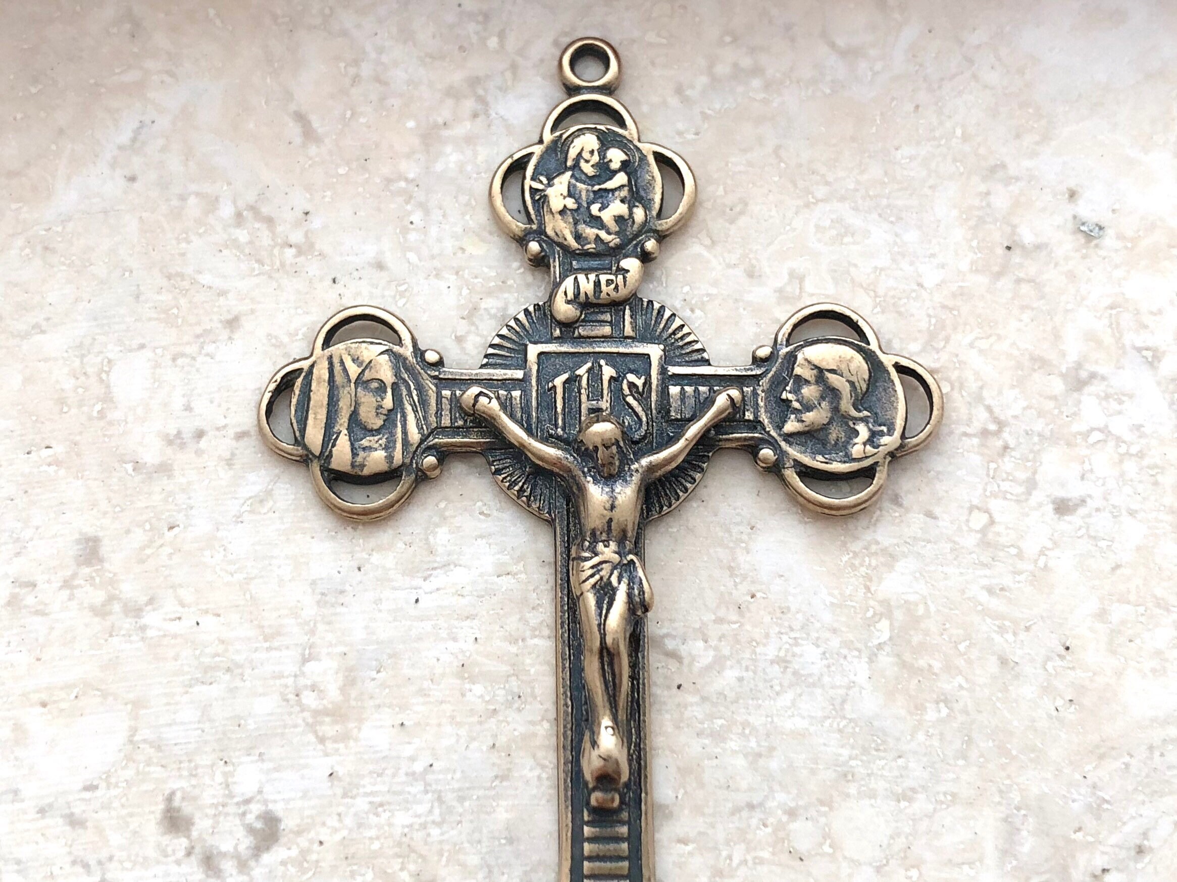 Holy Family - Large Crucifix - 2" - Bronze or Sterling Silver - Bronze ...