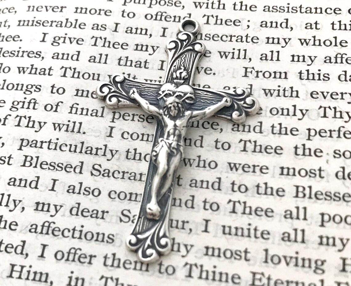 Crucifix Sacred Heart of Jesus STERLING SILVER Vintage | Etsy