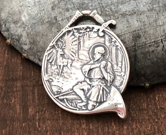 St. Hubert Religious Medal Large Bronze or Sterling Silver - Etsy