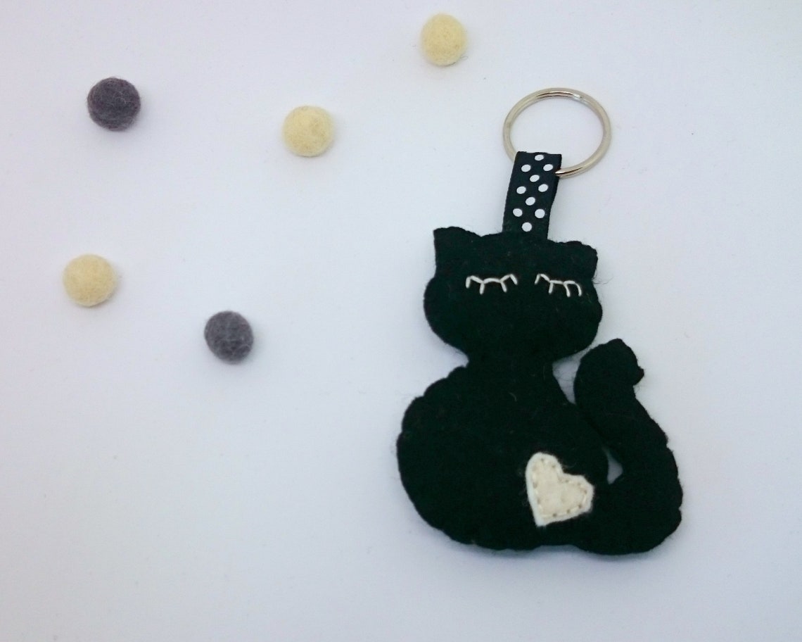 Felt Cat Keychain Black Cat Felt Accessories Baby Shower - Etsy Canada
