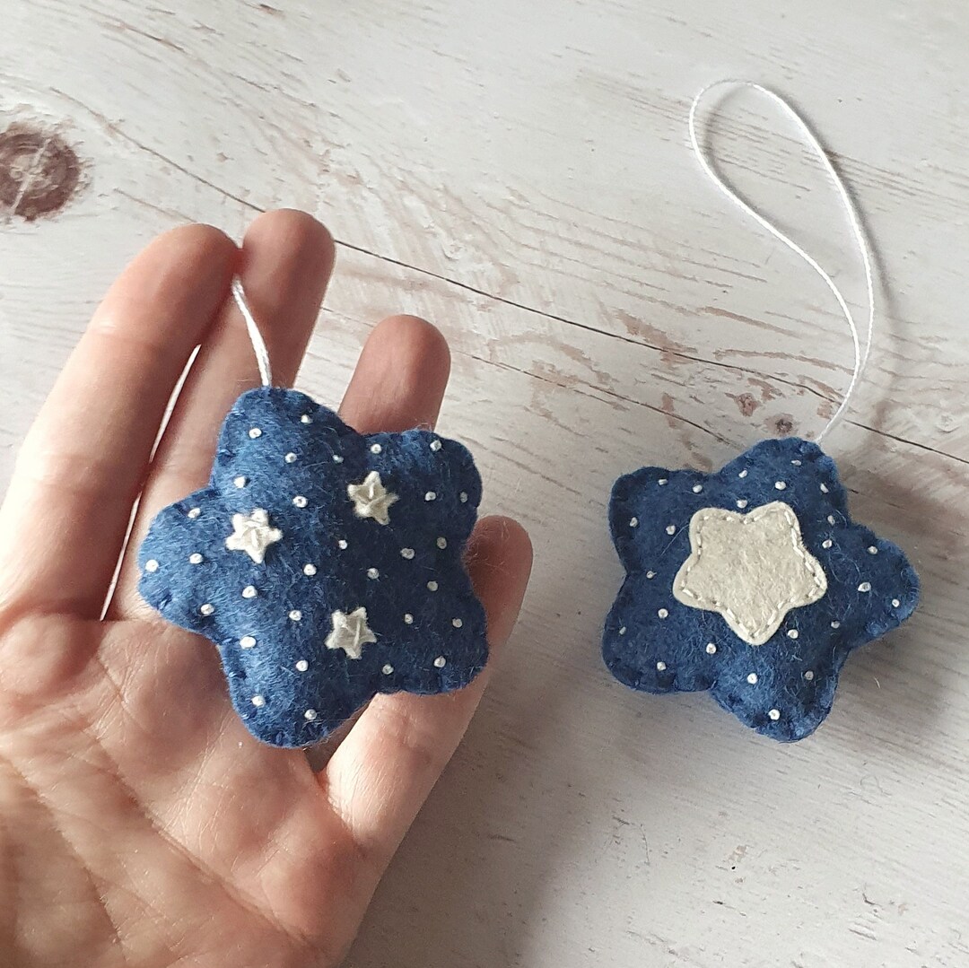 Felt Star Ornament Set of 2, Blue Christmas Decoration, Felt Stars - Etsy
