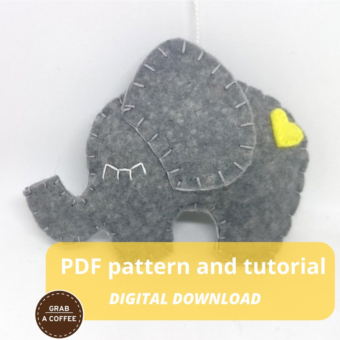 Felt Elephant Ornament Template, Digital Download, PDF Pattern, Sewing ...