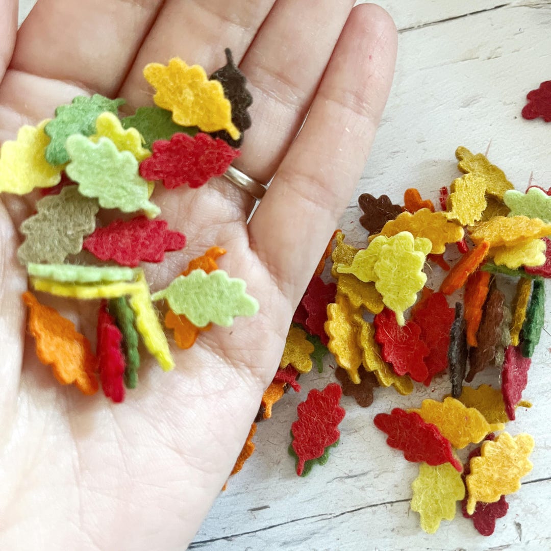 Handmade Tiny Felt Oak Leaves: Assorted Fall Colors, DIY Crafting (1 Cm ...