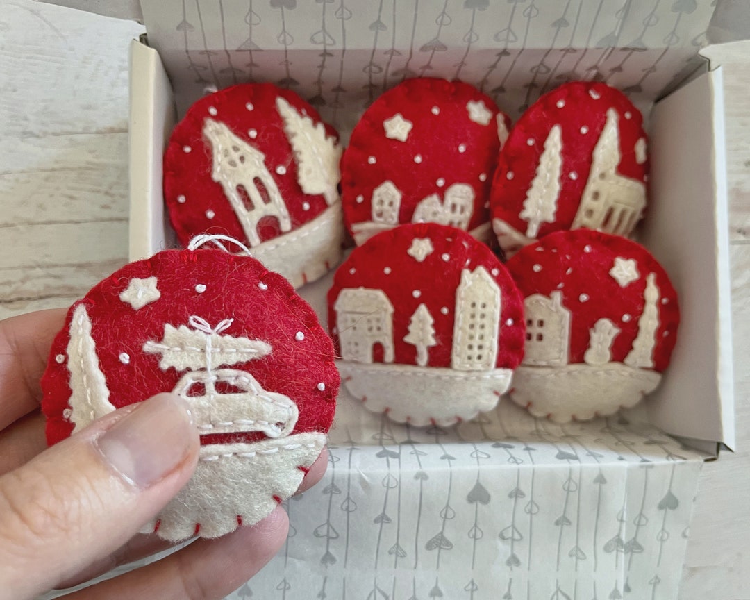 Tiny Houses Felt Ornament SET OF 6 Red and White Home - Etsy