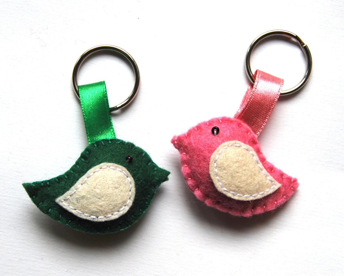 Felt bird keychain handmande felt animals key holder | Etsy