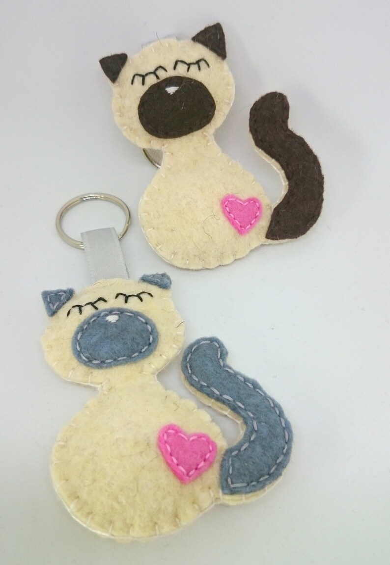 Felt Siamese Cat Keychain Siamese Kitty Keyholder - Etsy