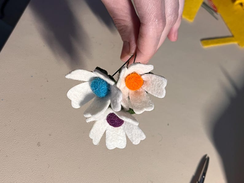 Felt Flower Bouquet - Set of 5 Felt Button Flower - Random Center Color ...