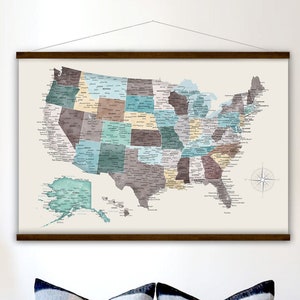 Simple Large US Map on Canvas, USA Wall Map With Frame, Design & Size ...