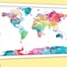 Pretty World Map, Pink and Blue, Large Colorful Wall Art, Personalized ...