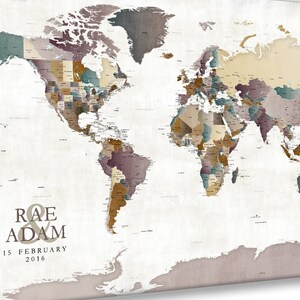 Neutral World Map With Cities, Large Personalized Map of the World ...