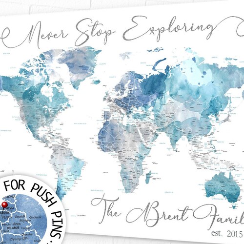 Cotton Push Pin Map Personalized Travel Map World Map - Etsy