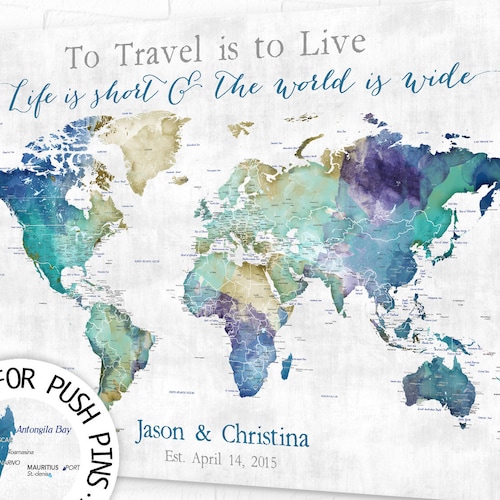 World Map for Travel Tracking Framed Push Pin Map With | Etsy