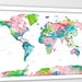 Huge Watercolor World Map Poster, Turquoise and Coral Nursery Print ...