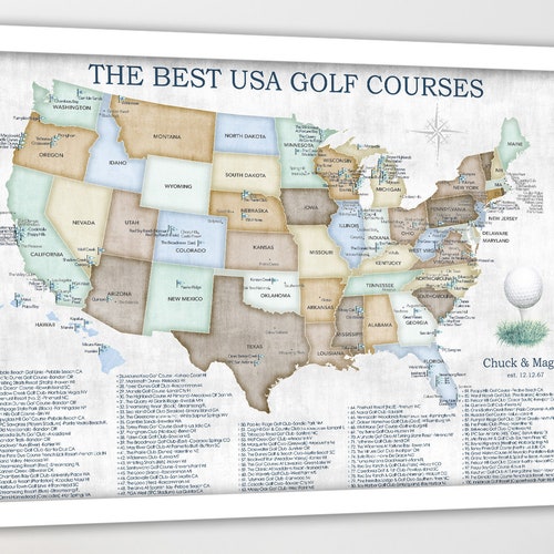Golf Gift for Husband Wall Map of USA Golf Courses. Top 100 - Etsy
