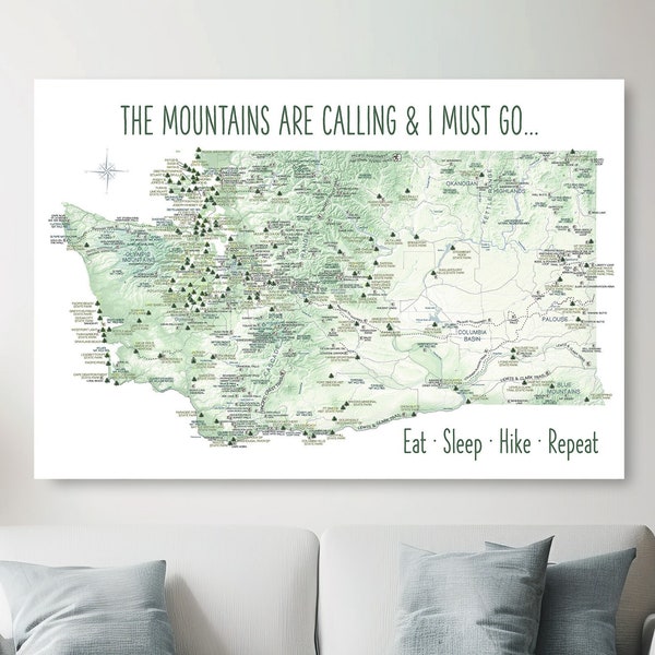 Wa State Map Large - Etsy