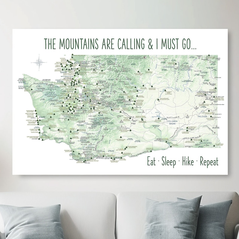 Large Wall Map Washington State - Etsy