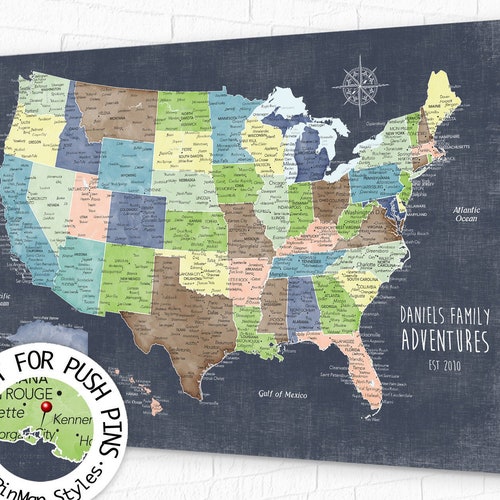 Large USA Push Pin Map Personalized Travel Map of the US - Etsy