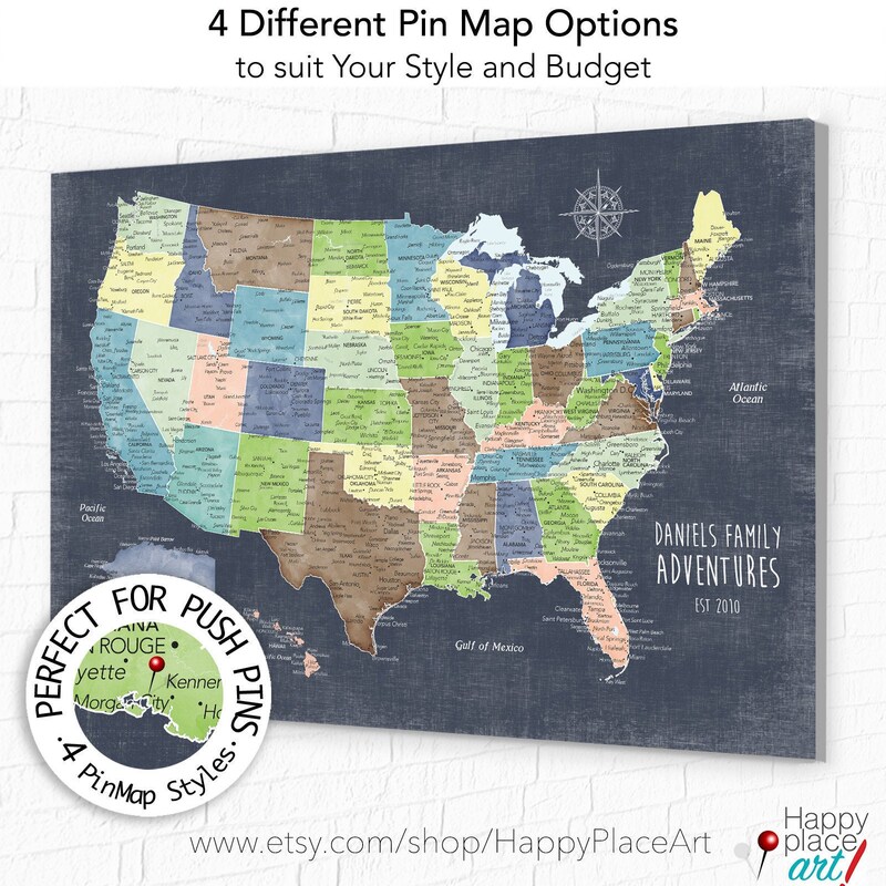 Push Pin Map - Etsy